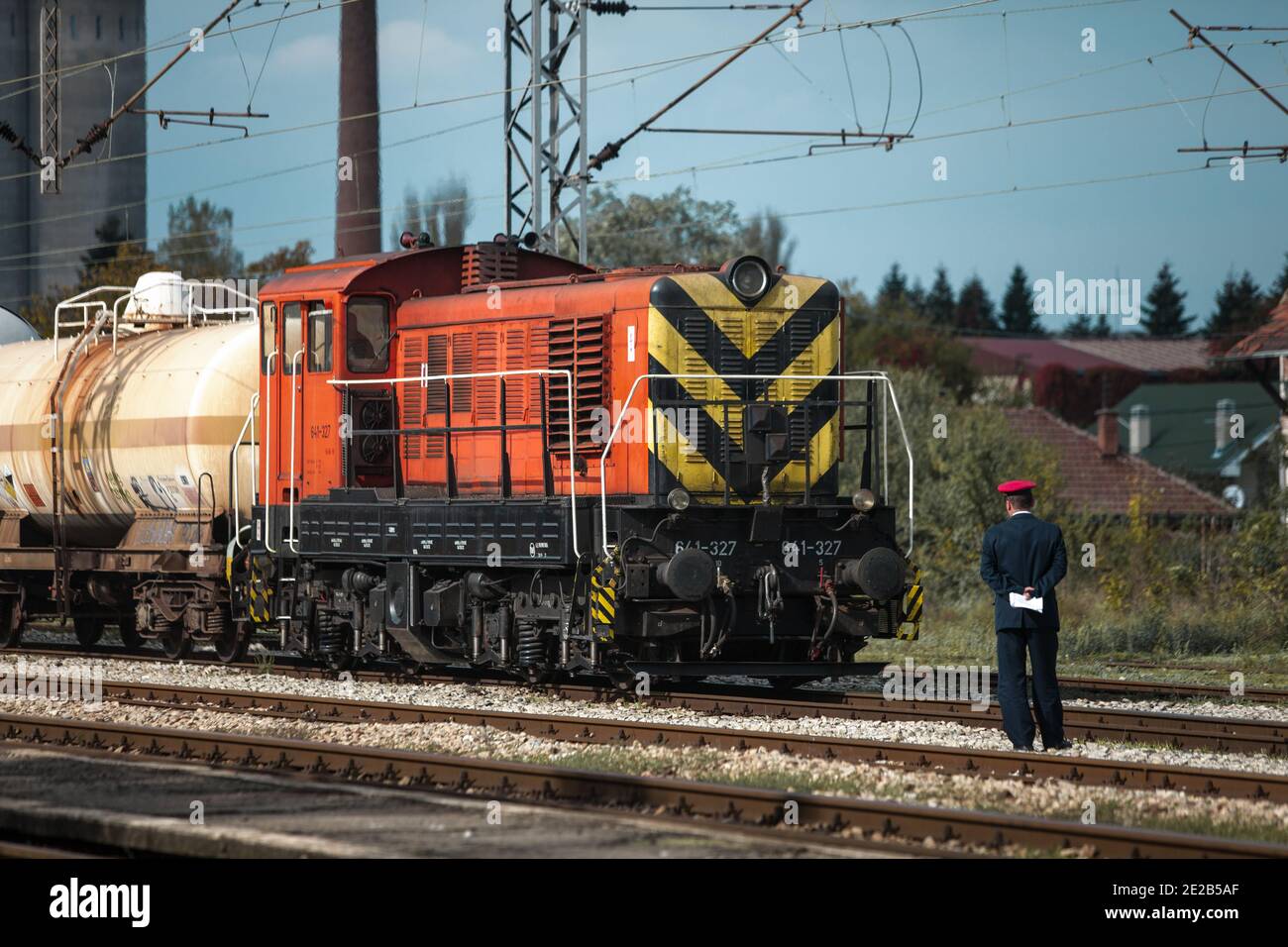 Large industrial train moving on the tracks Stock Photo - Alamy