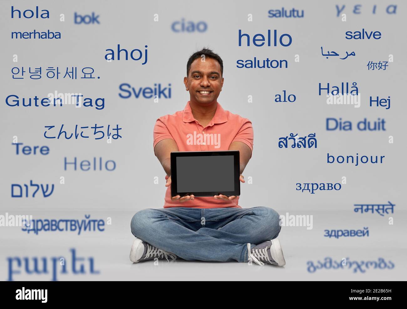 happy indian man with tablet pc Stock Photo - Alamy