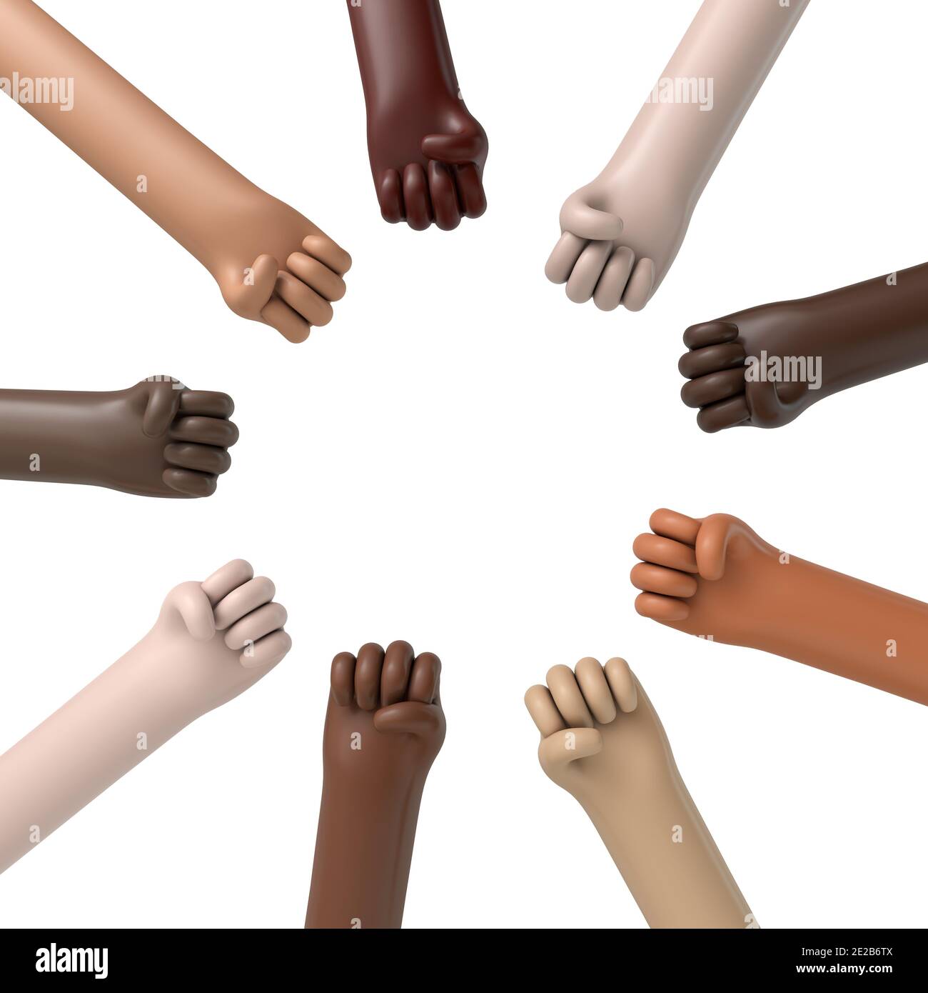 Multi ethnic hands in a circle. Political protest concept. 3D Rendering ...
