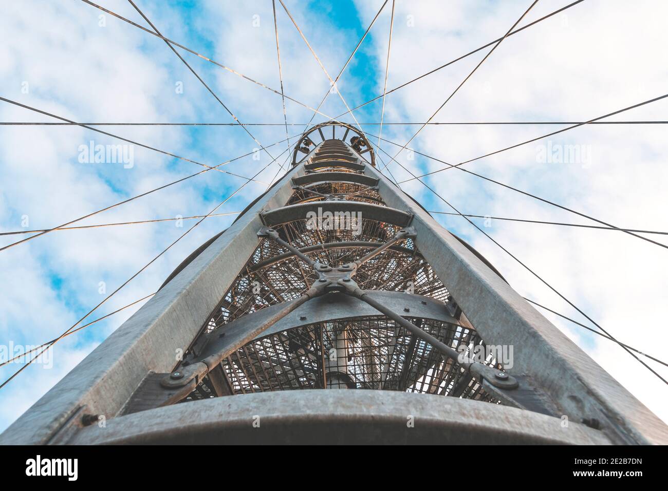 View from below on the metal structure of the lookout tower. Modern ...