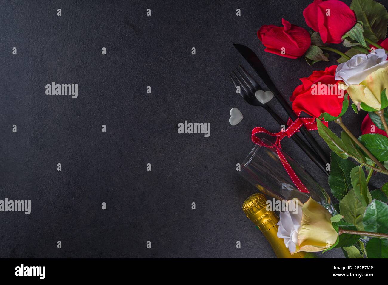 Valentine day greeting card with red rose flowers bouquet, wine and ...