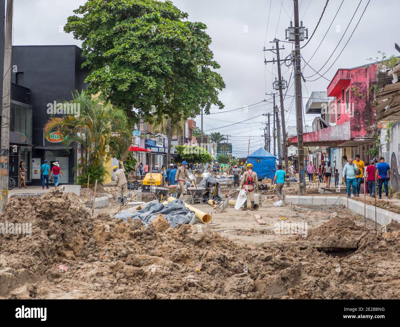 Leticia, Colombia - December 12, 2019: Construction of a new road in a ...
