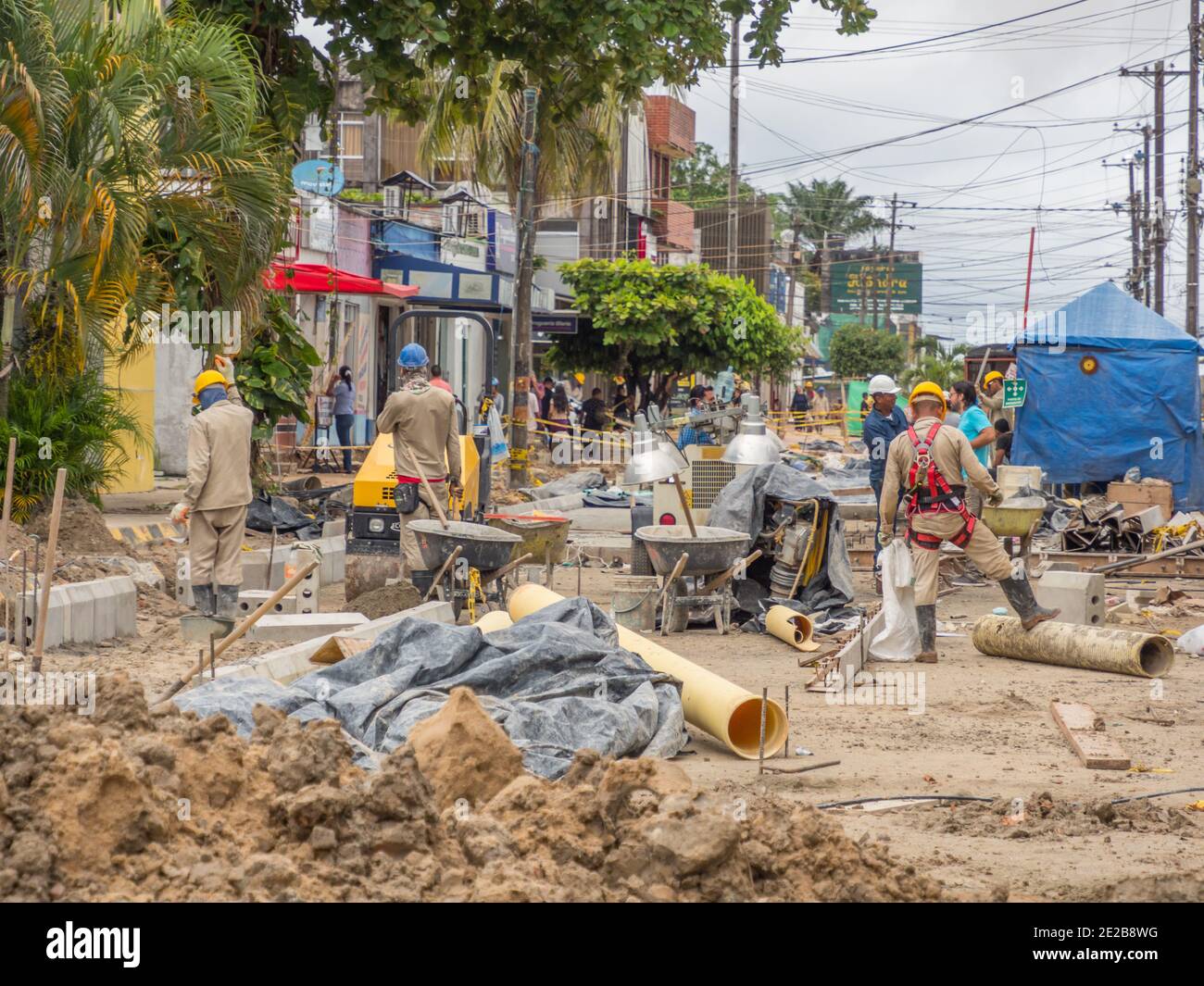 Leticia, Colombia - December 12, 2019: Construction of a new road in a ...