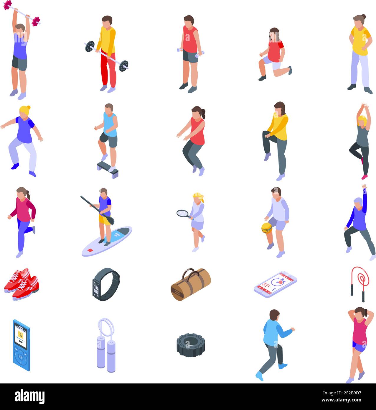Physical activity icons set. Isometric set of physical activity vector ...