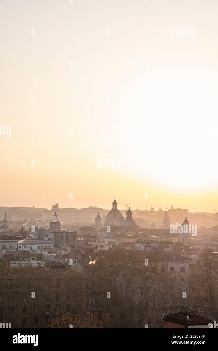 Sunrise skyline view onto Rome, Italy, from Trastevere. Famous ...