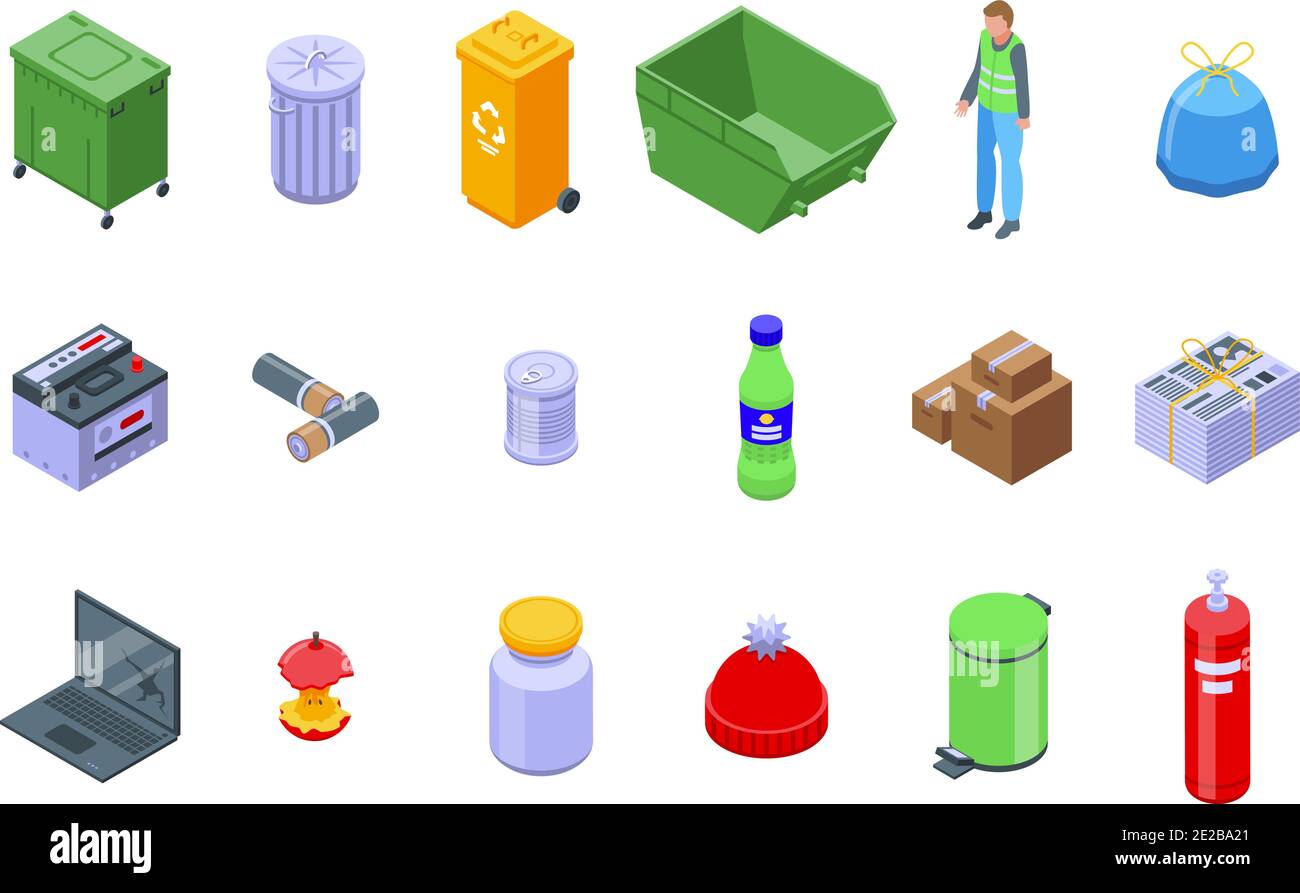 Waste icons set. Isometric set of waste vector icons for web design ...