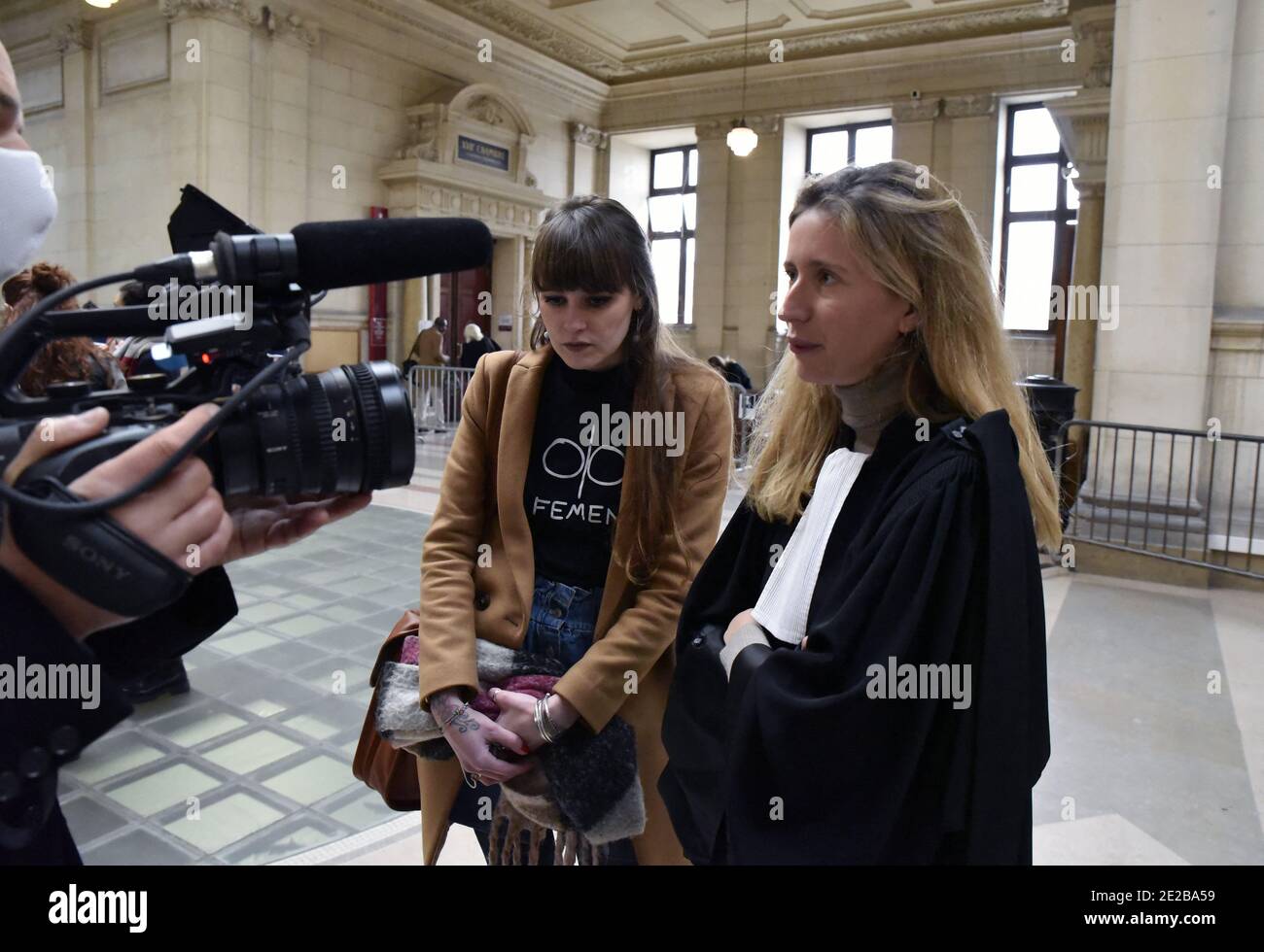 Paris, France. 13th Jan 2021. Femen member Clemence and her lawyer ...