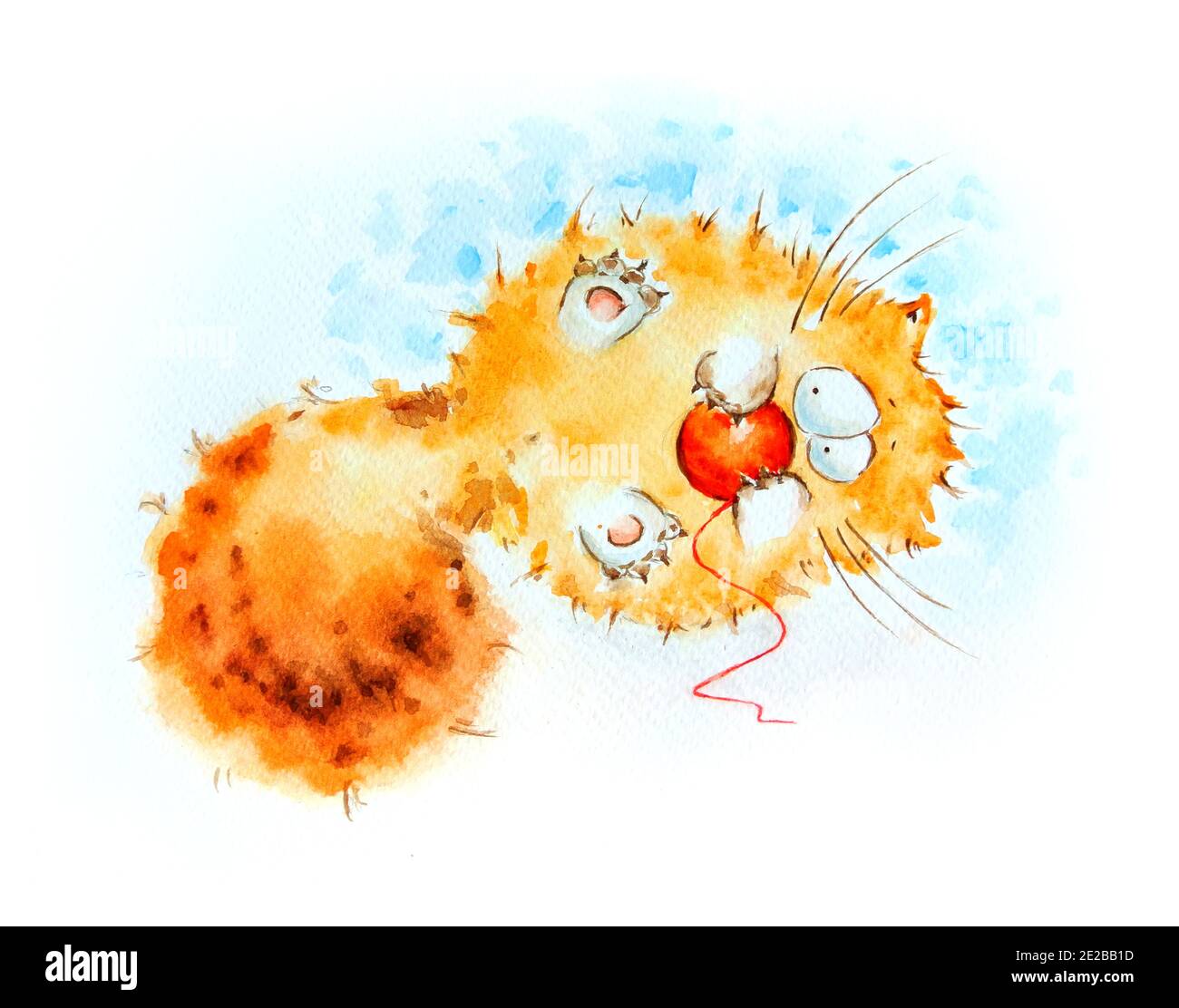 One of several illustrations of funny red cat's series. Watercolor ...