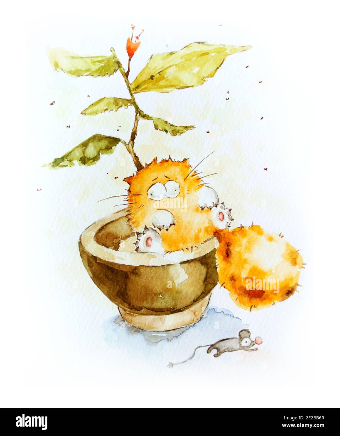 One of several illustrations of funny red cat's series. Watercolor ...