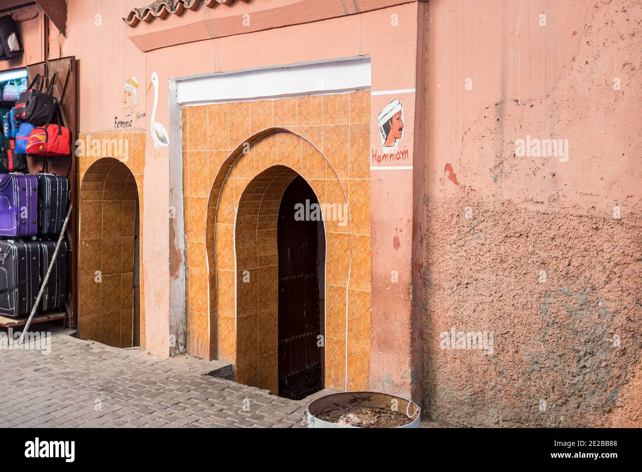 Entrance to a male hammam, or bath house, in the medina of Marrakech in ...