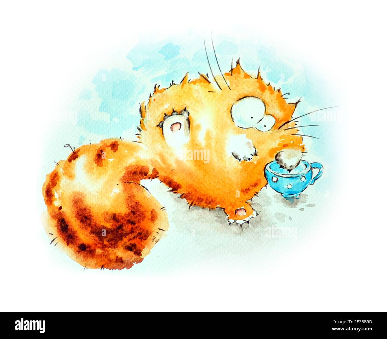 One of several illustrations of funny red cat's series. Watercolor ...