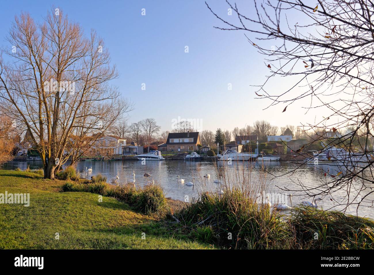The riverside at Staines on Thames on a cold and sunny winters day ...