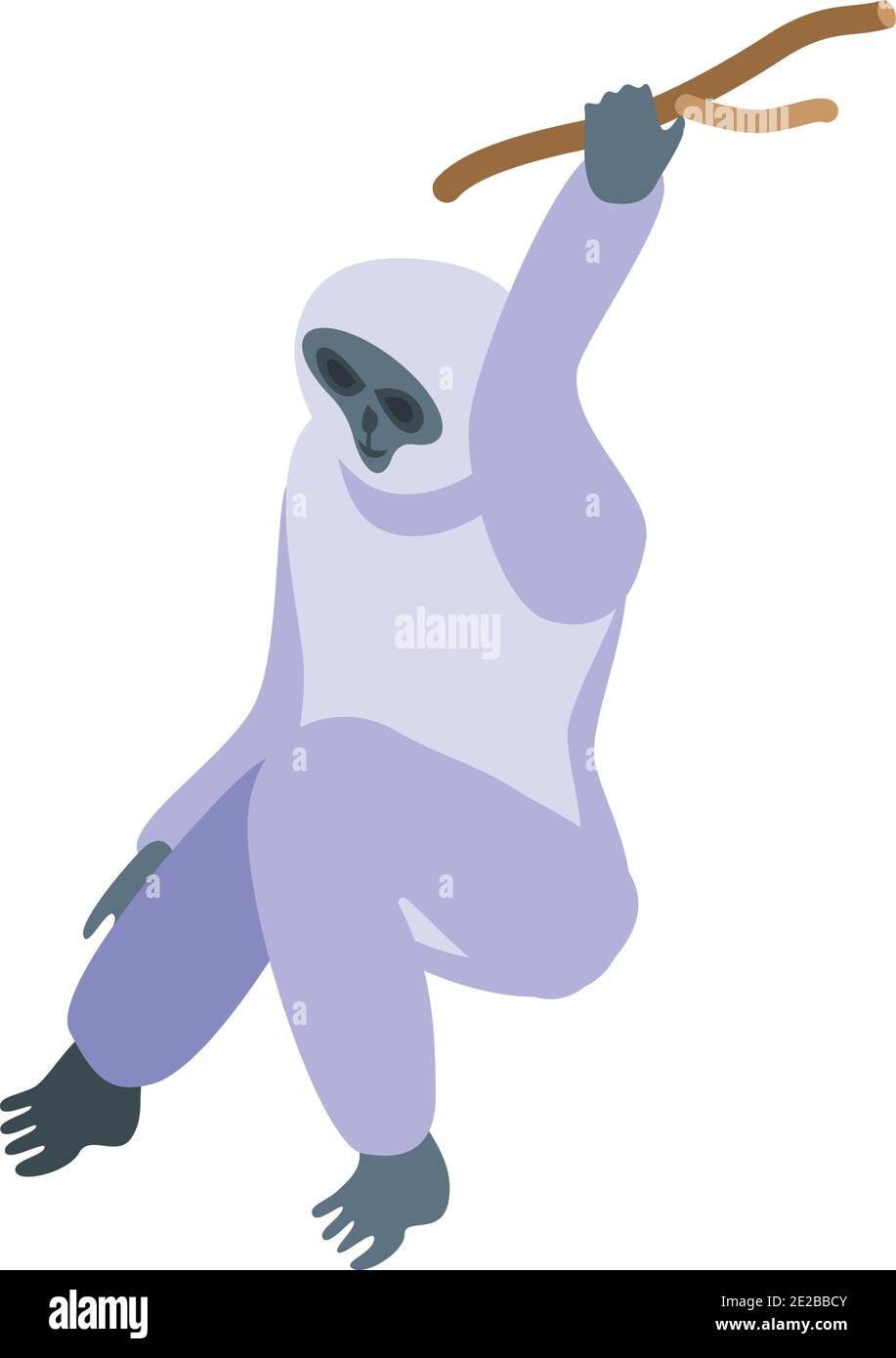 White gibbon icon. Isometric of white gibbon vector icon for web design ...