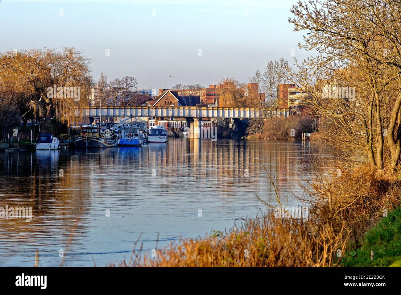 The riverside at Staines on Thames on a cold and sunny winters day ...