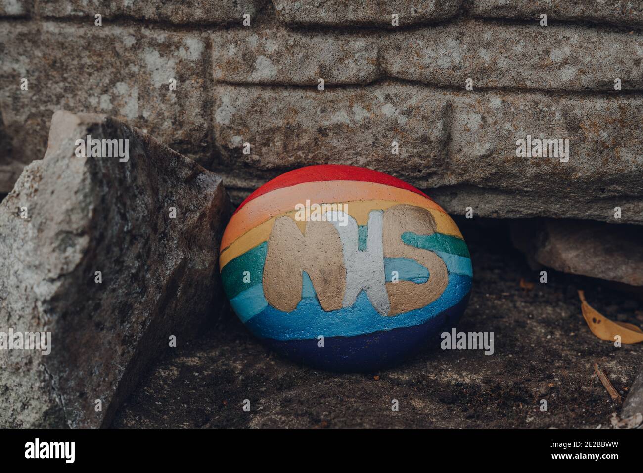 Cheddar, UK - July 25, 2020: Handmade rainbow sign with NHS writing on ...