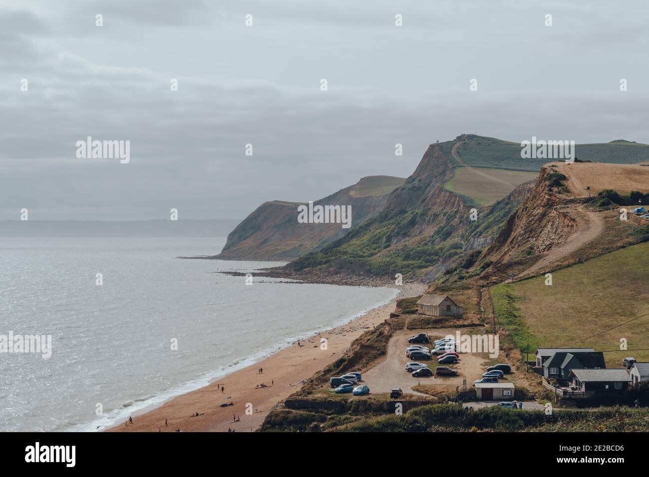 Eype Beach, UK - July 25, 2020: Scenic view of Thorncombe Beacon hill ...
