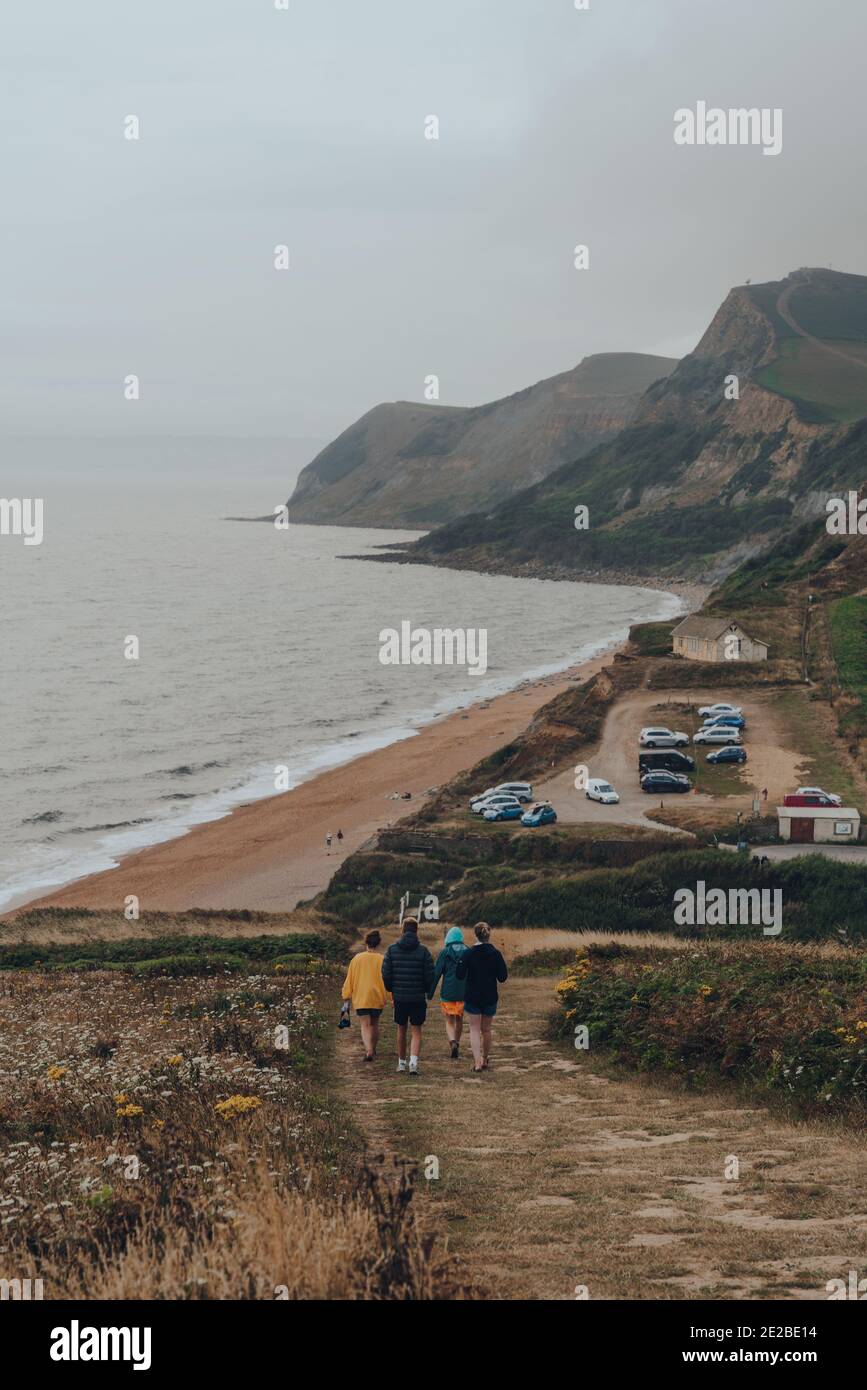 Eype Beach, UK - July 25, 2020: People on a coastal walk, Thorncombe ...