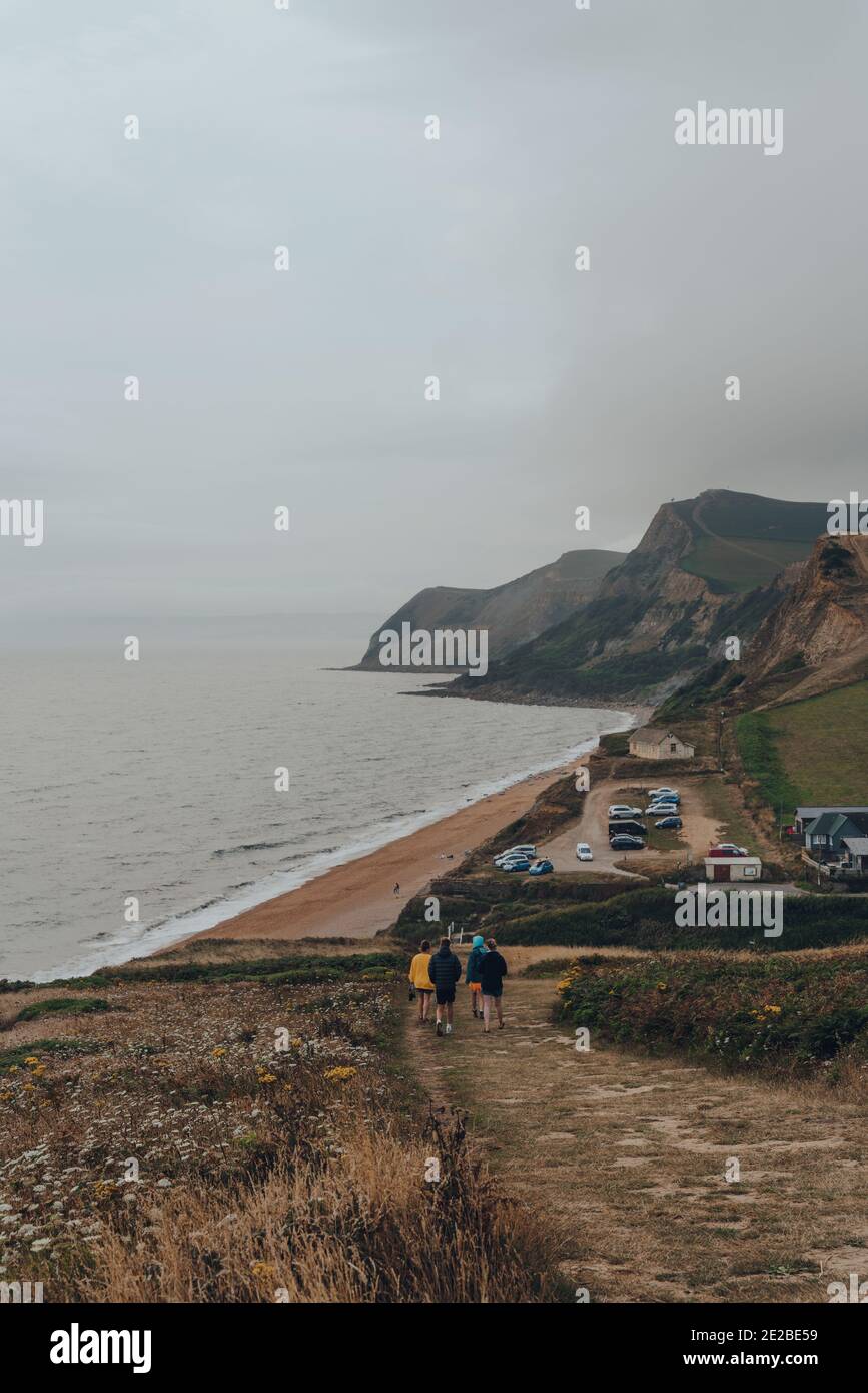 Eype Beach, UK - July 25, 2020: People on a coastal walk, Thorncombe ...
