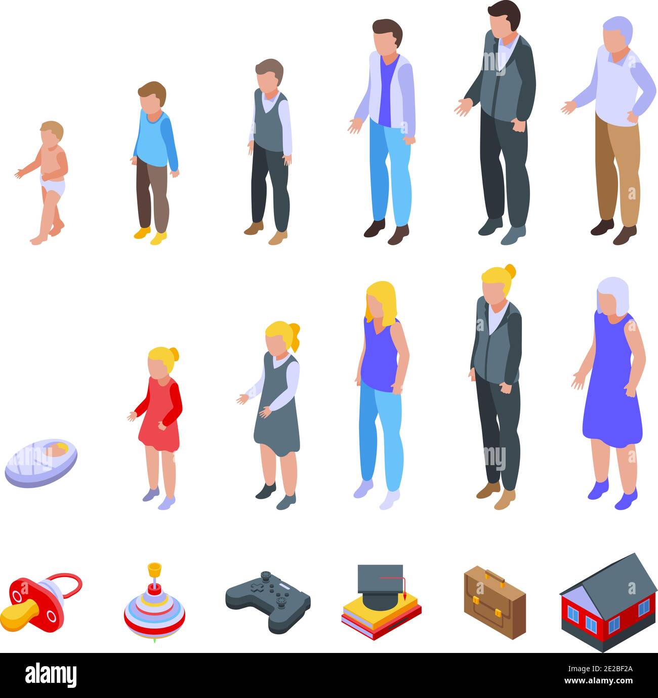 Generation icons set. Isometric set of generation vector icons for web ...