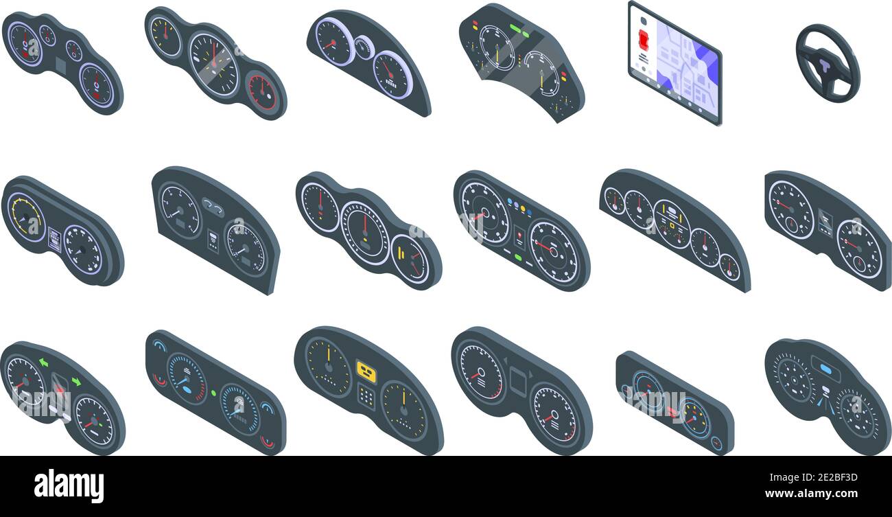 Car dashboard icons set. Isometric set of car dashboard vector icons ...