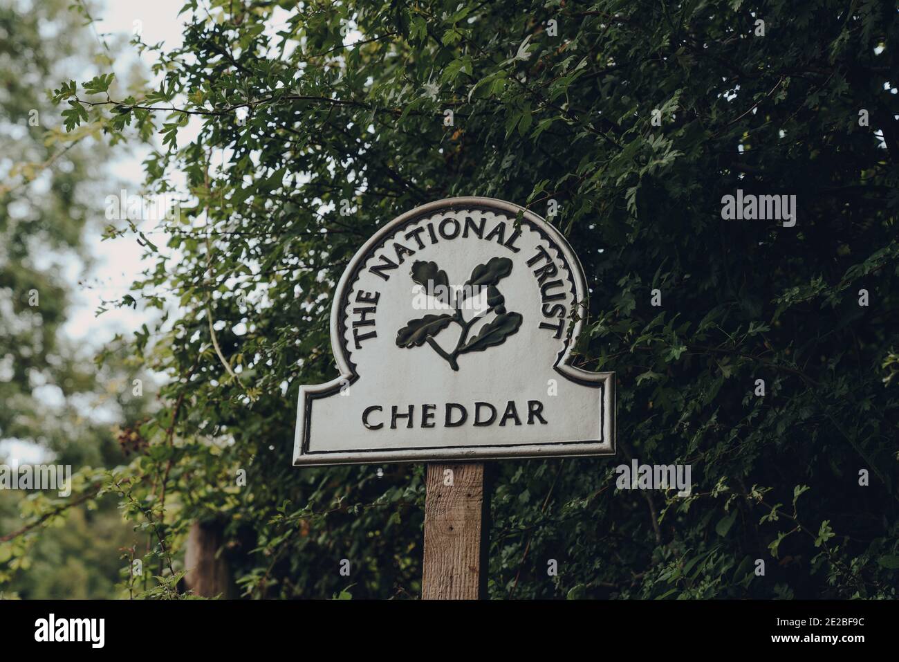 Cheddar, UK - July 26, 2020: The National Trust sign at the entrance to ...