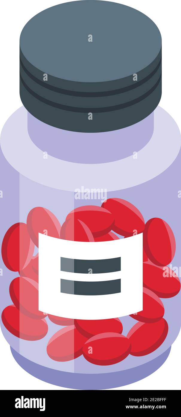 Jar of red capsules icon. Isometric of jar of red capsules vector icon ...