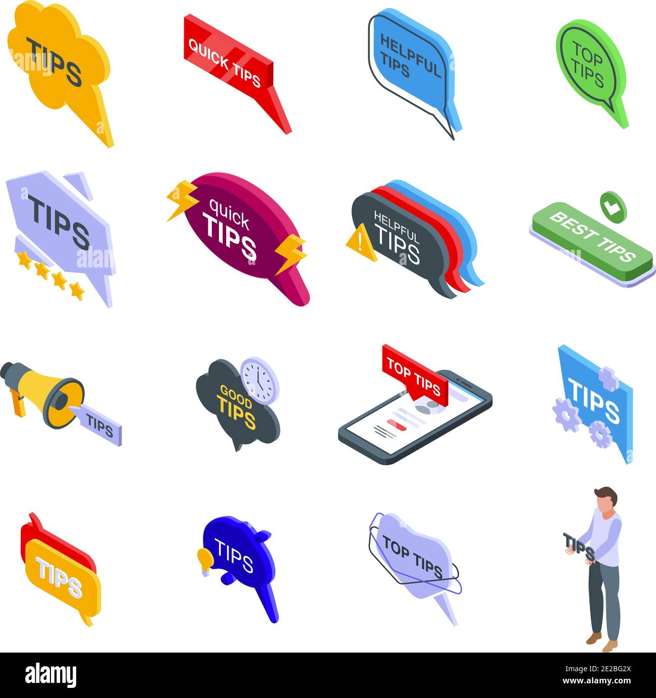 Tips icons set. Isometric set of tips vector icons for web design ...