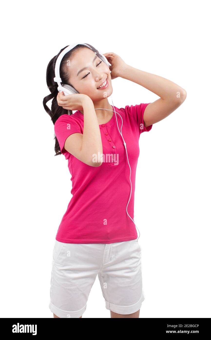 Back view woman headphones Cut Out Stock Images & Pictures - Alamy