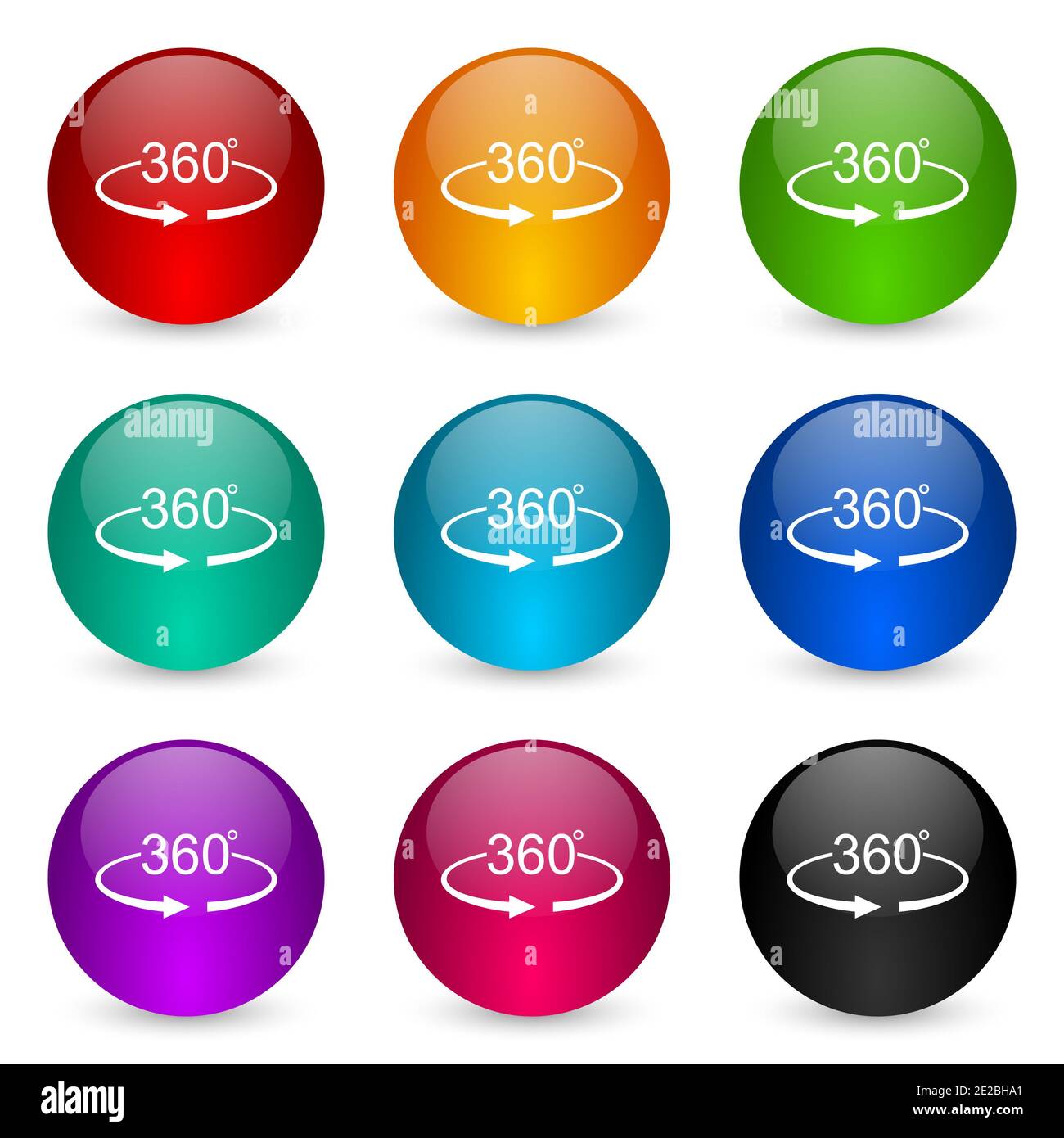 Panorama 360 icon set, colorful glossy 3d rendering ball buttons in 9 ...