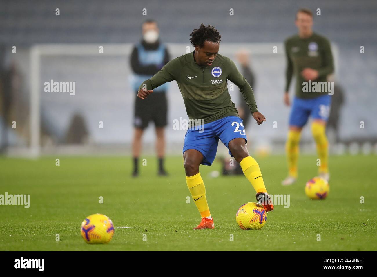 Brighton and Hove Albion's Percy Tau warming up before the Premier ...