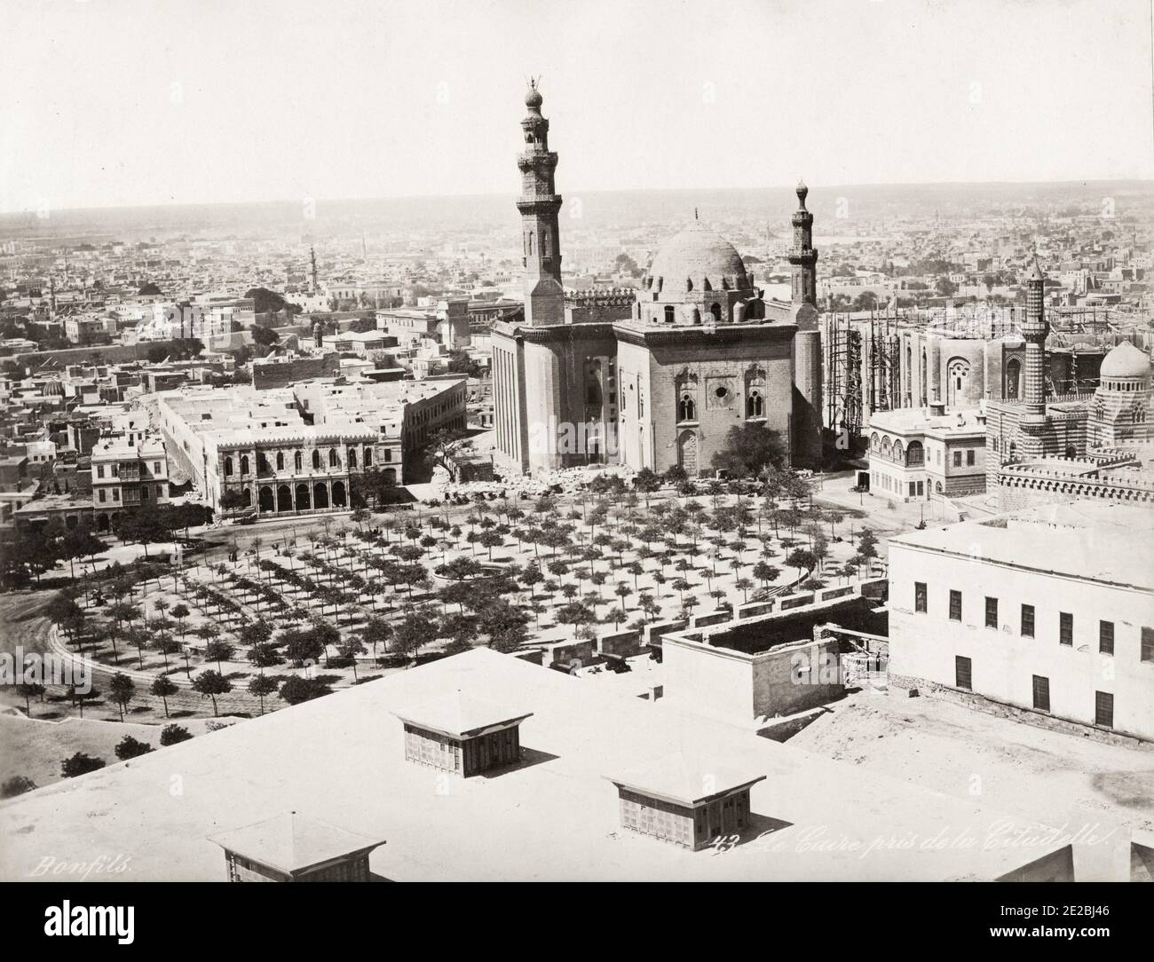 Vintage 19th century photograph: view of the city centre of Cairo ...