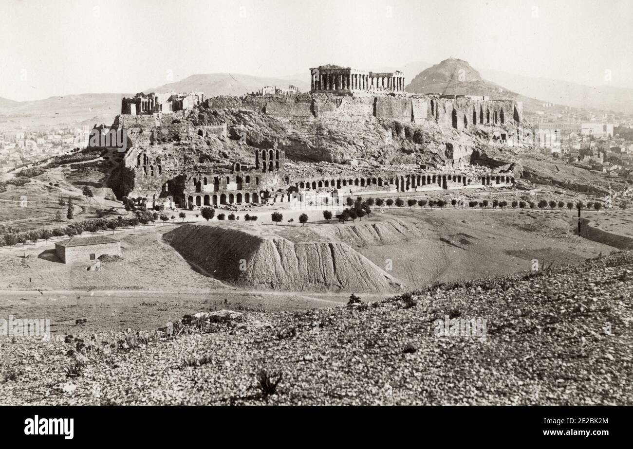 19th century vintage photograph: view of the Acropolis and the city of ...