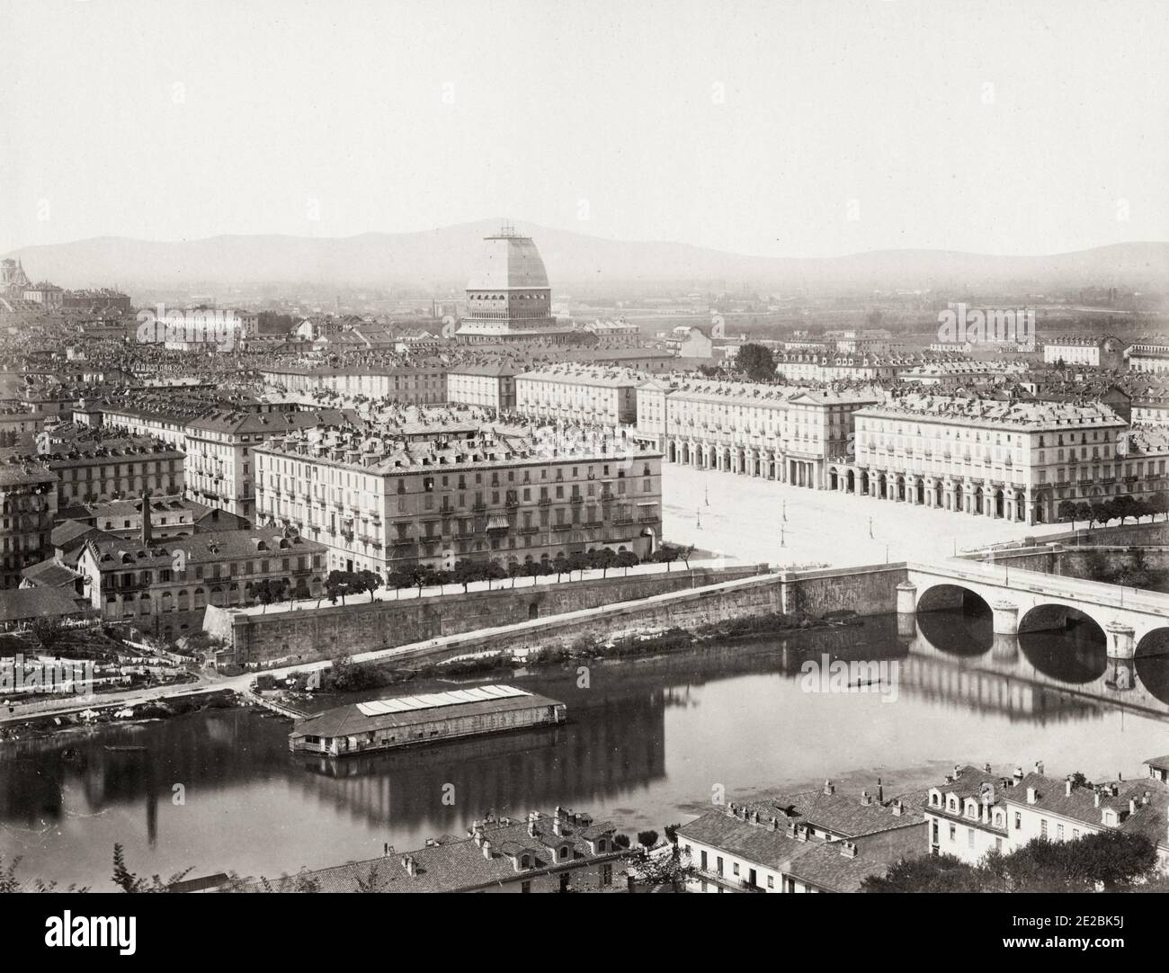 19th century vintage photograph: Torino, Turin, Italy, view from Monte ...