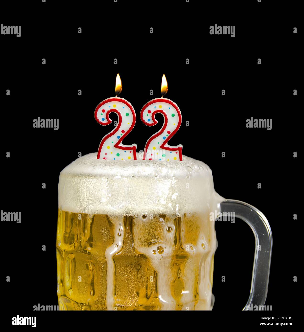number 22 candles in beer mug for birthday celebration isolated on ...