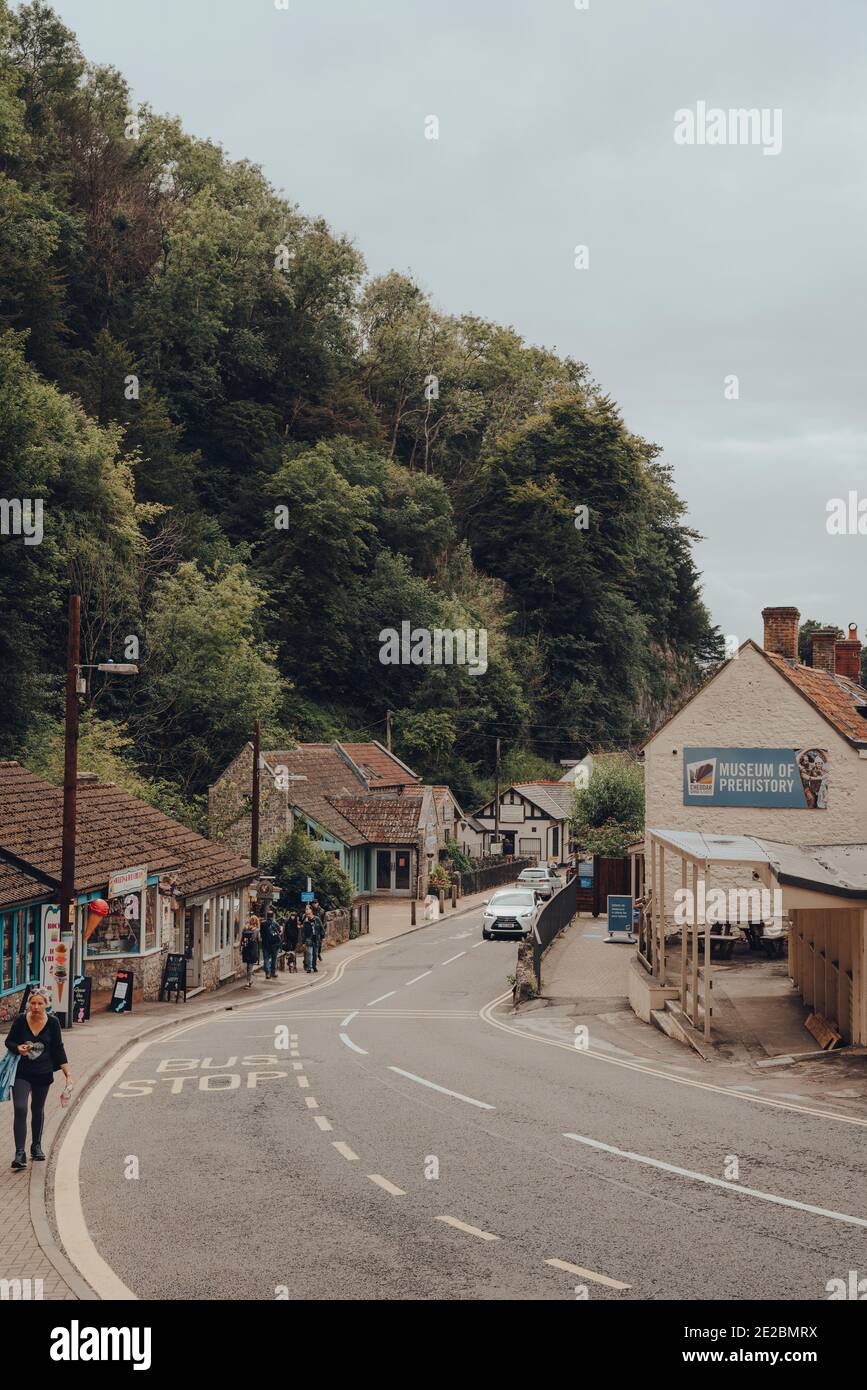 Cheddar, UK - July 26, 2020: Road going through Cheddar, a village ...