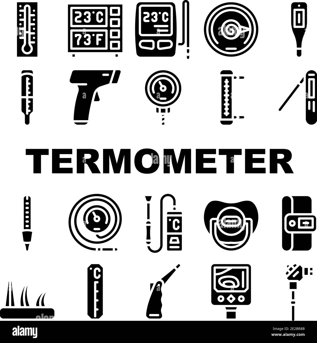 Thermometer Device Collection Icons Set Vector black Stock Vector Image ...