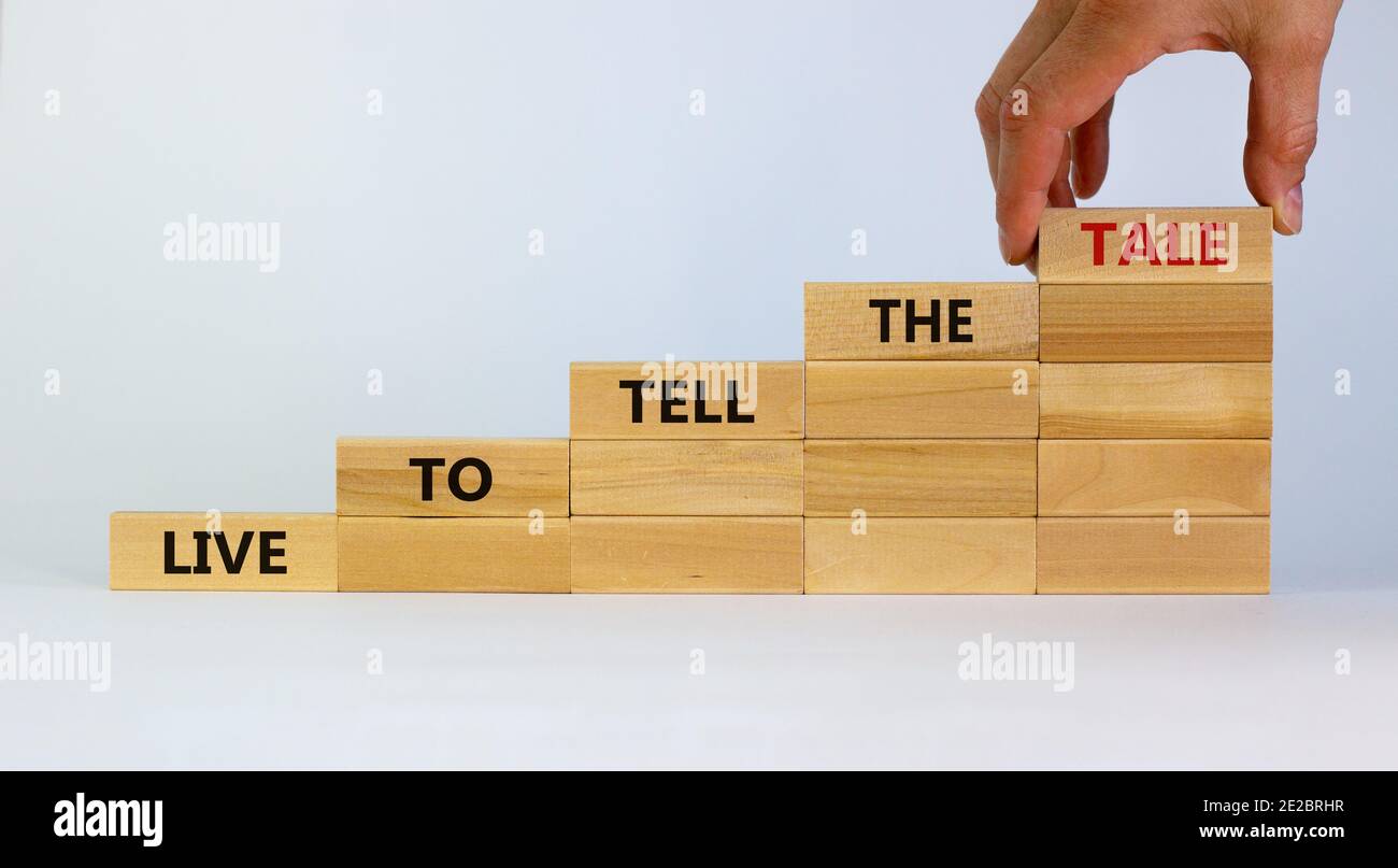 Live to tell the tale symbol. Wooden blocks stacking as step stair on ...