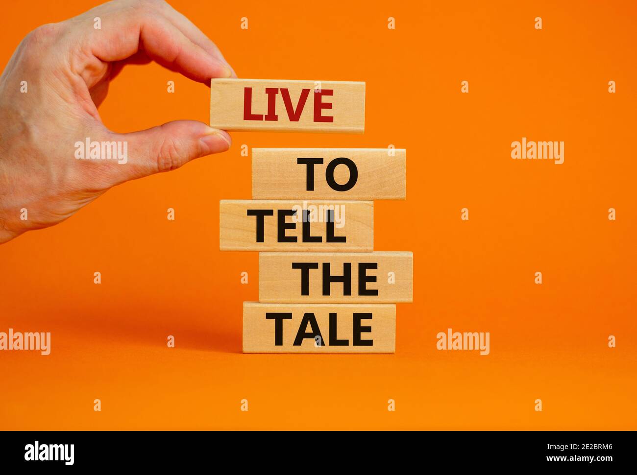Live to tell the tale symbol. Wooden blocks with words 'live to tell ...