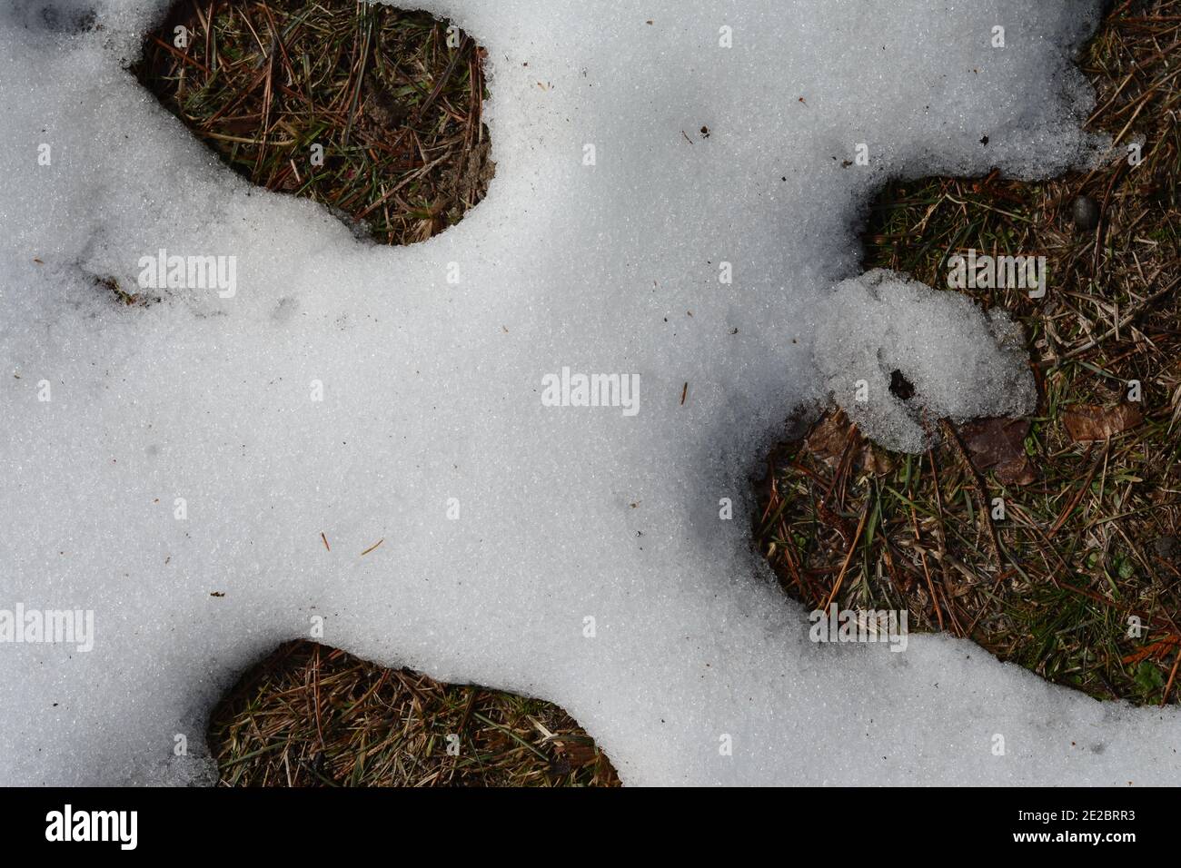 The end of winter. Snow photographed in the winter season, which ...