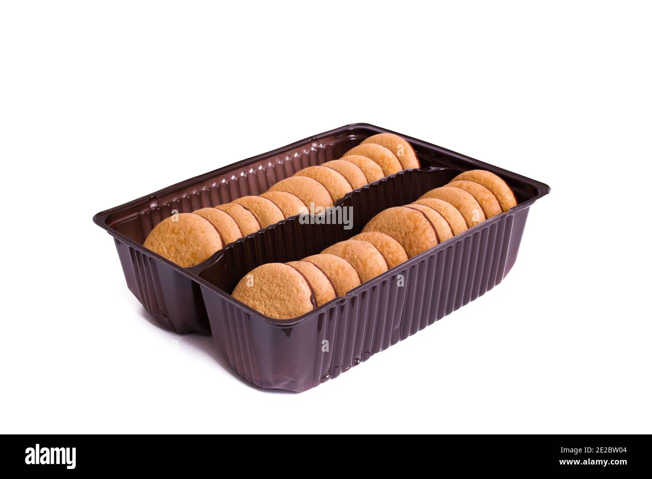 Round cookies in a box isolated on white background Stock Photo - Alamy