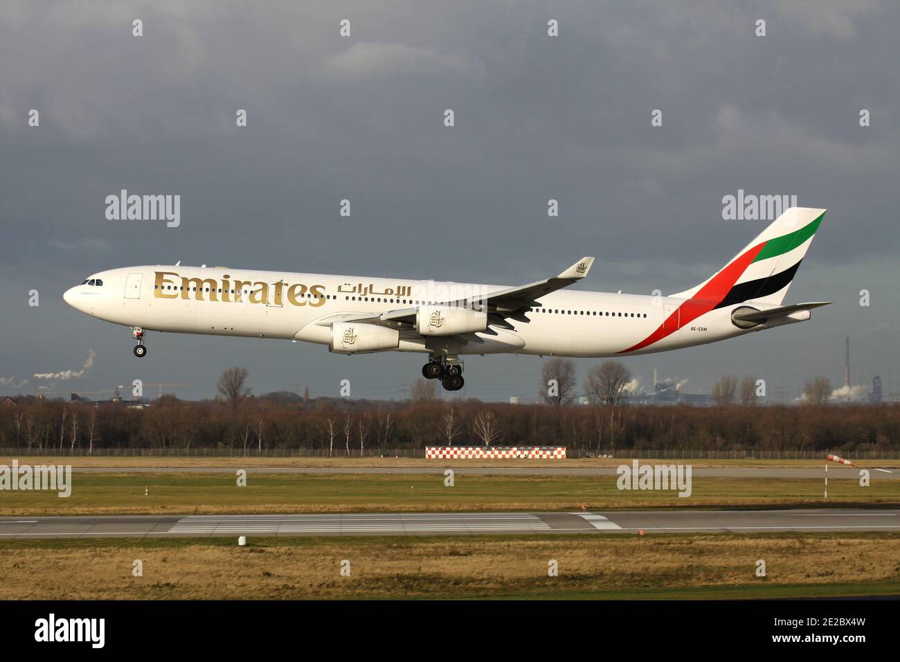 Emirates Airbus A340-300 with registration A6-ERM on short final for ...