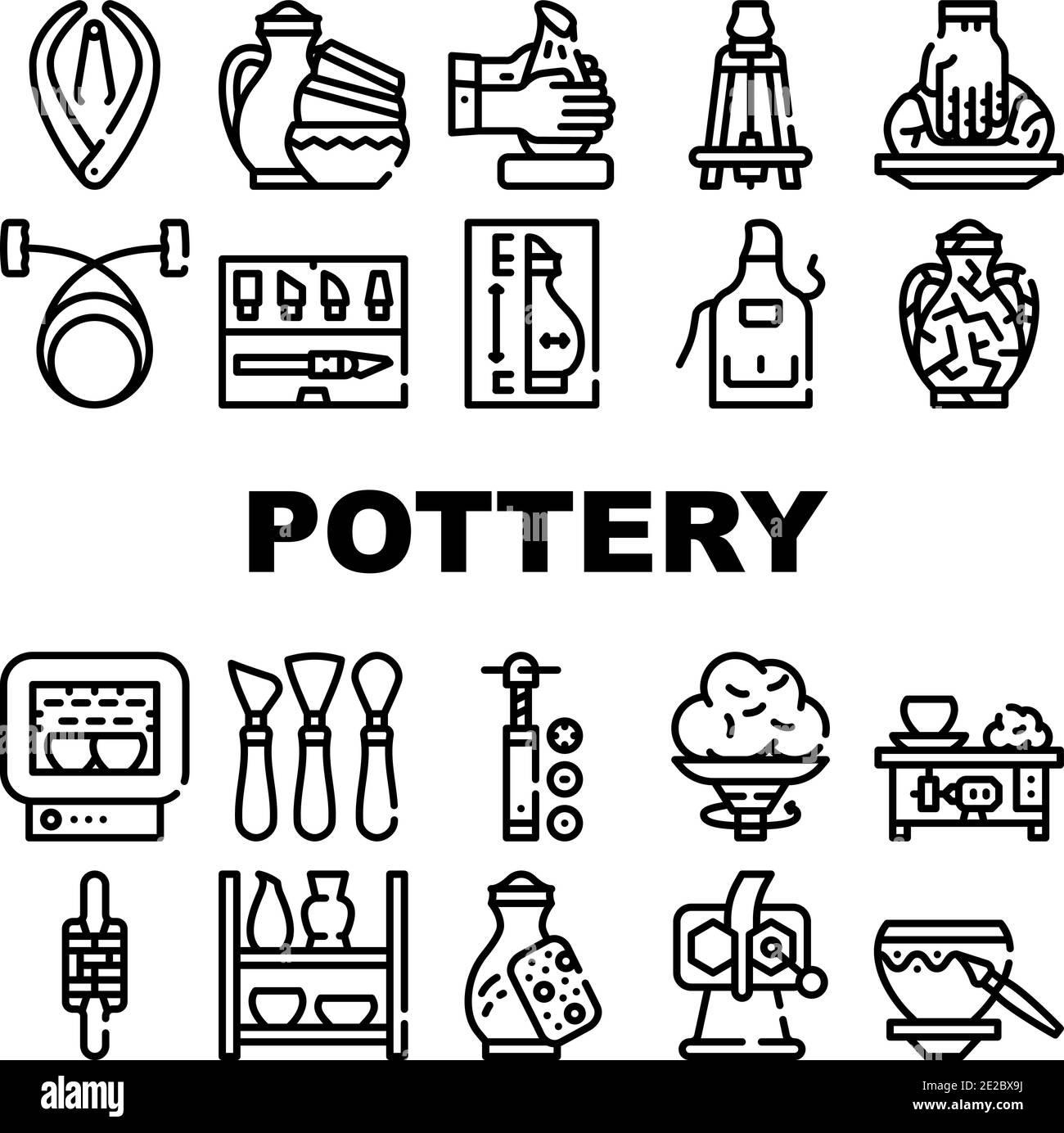 Pottery Production Collection Icons Set Vector black Stock Vector Image ...
