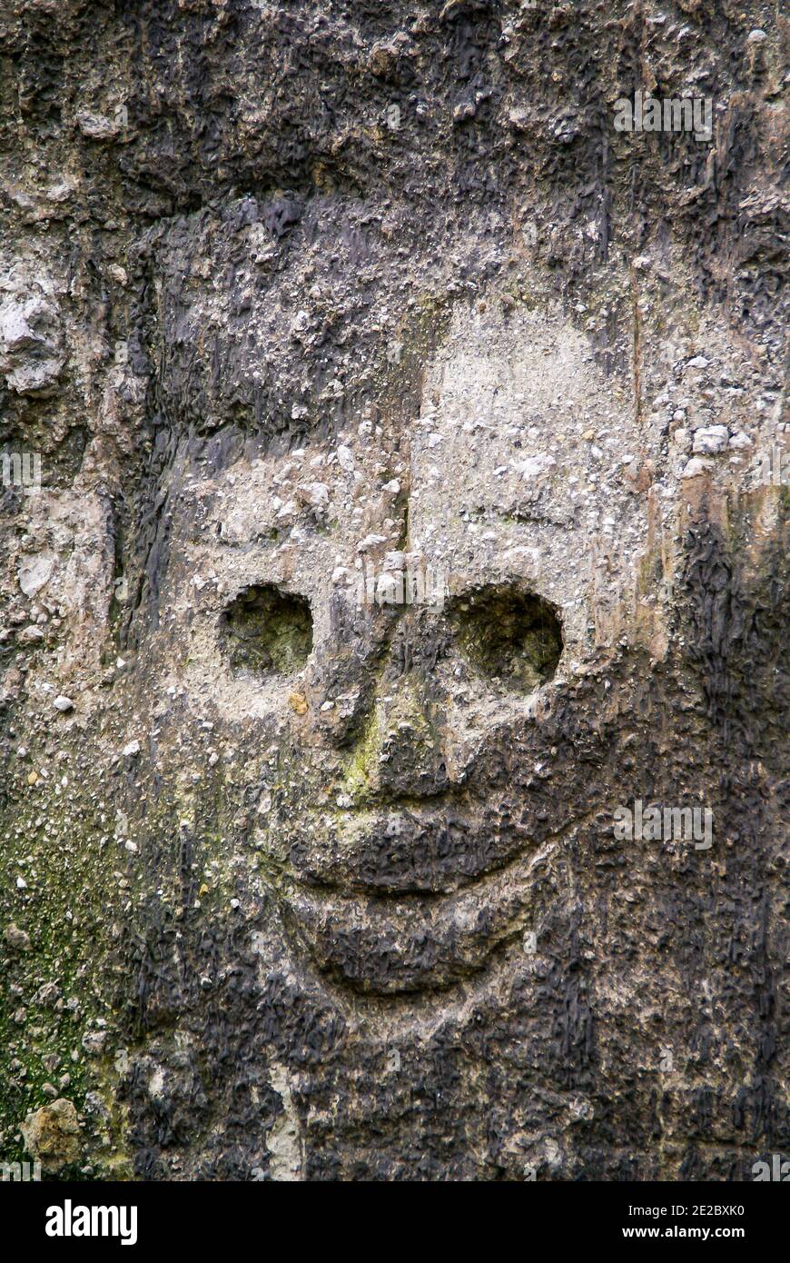 Two bore-holes for dynamite appear to be eyes. Someone carved a nose ...