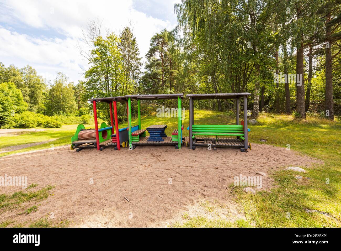 Beautiful landscape view. Modern playground with beautiful nature ...