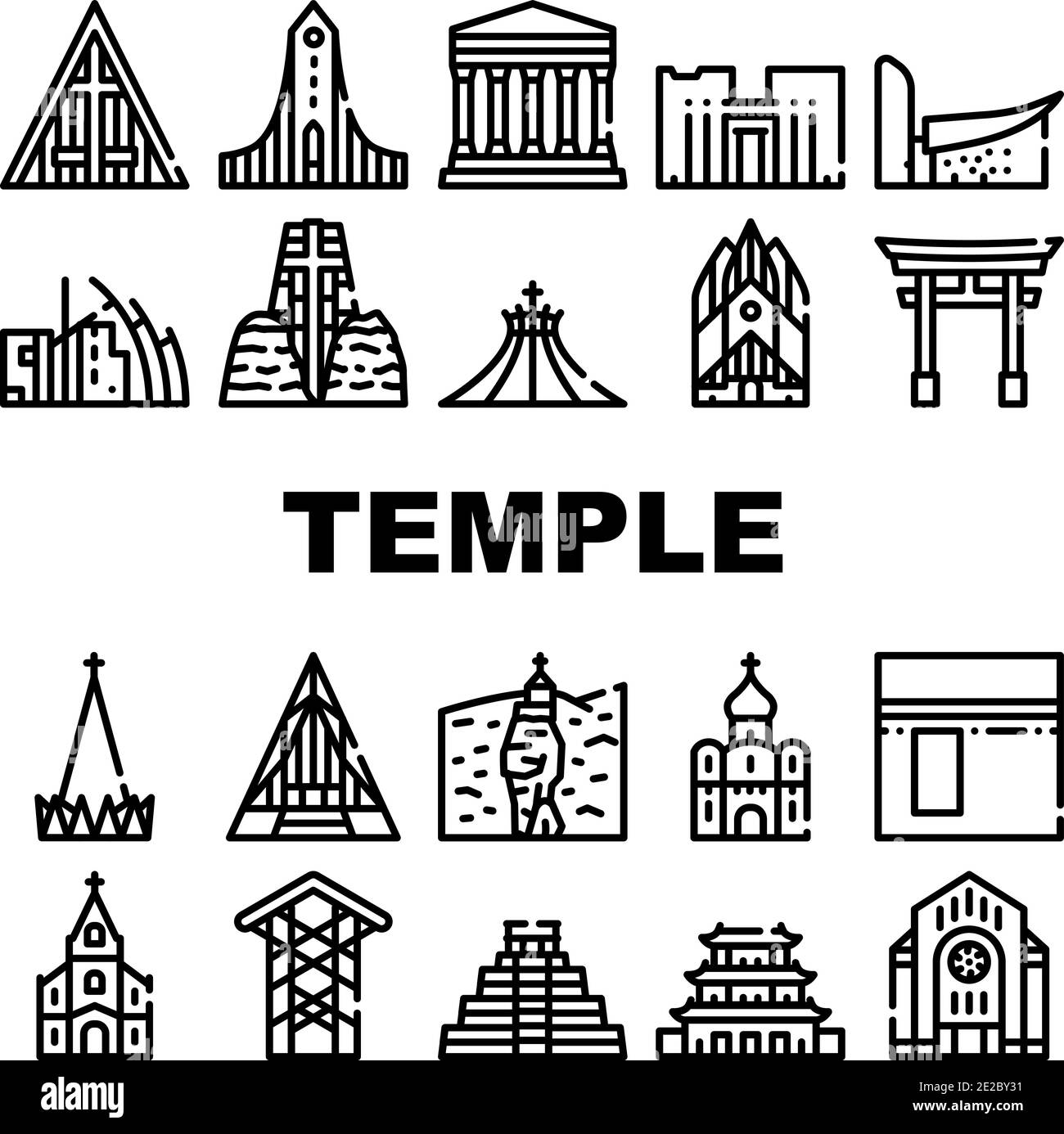 Temple Construction Collection Icons Set Vector black Stock Vector ...