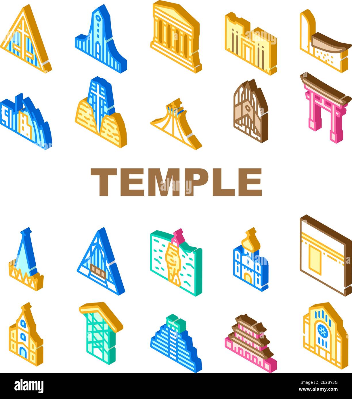 Temple Construction Collection Icons Set Vector color Stock Vector ...