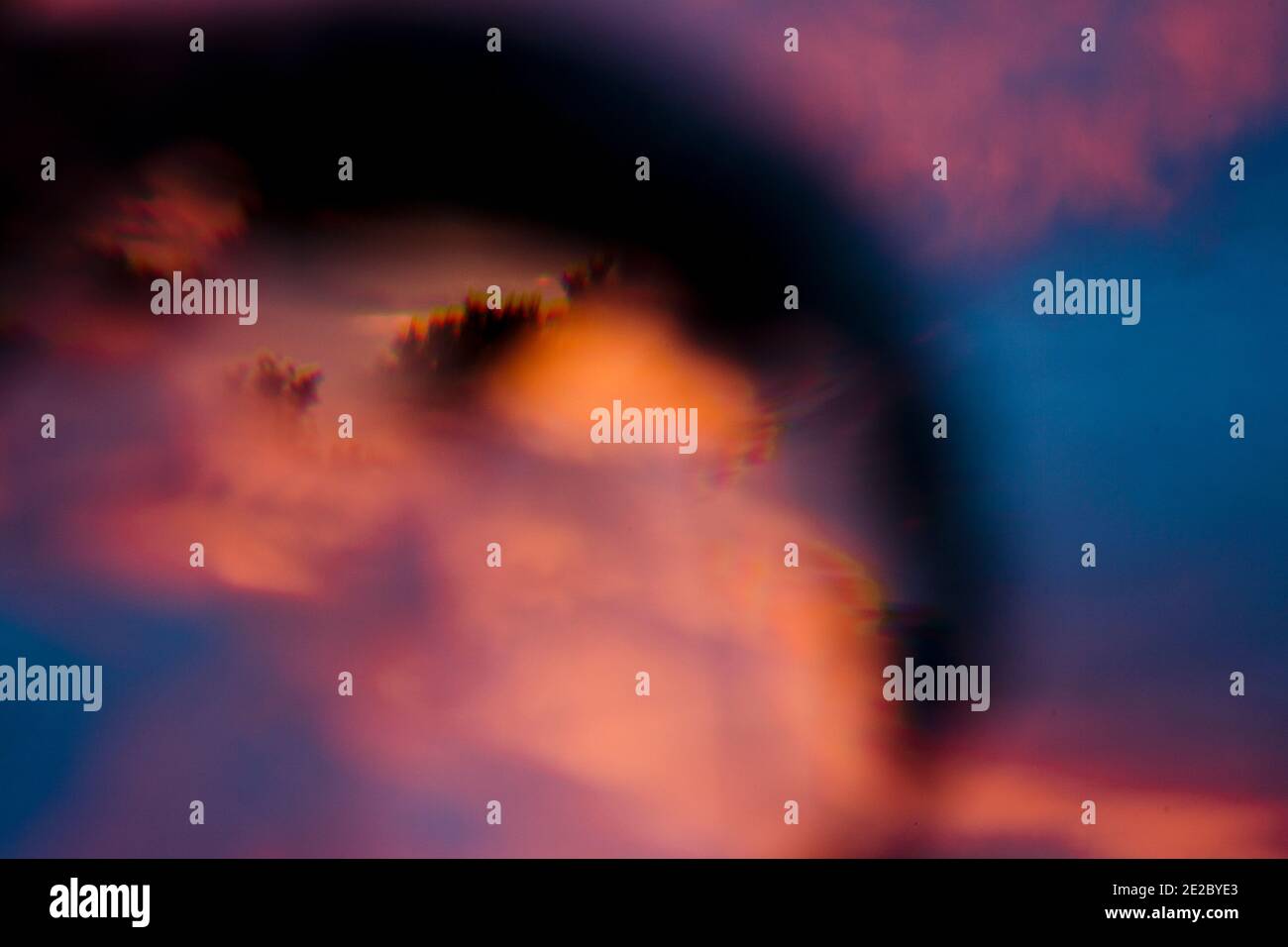 Abstract Landscape background with clouds and trees during sunset Stock ...