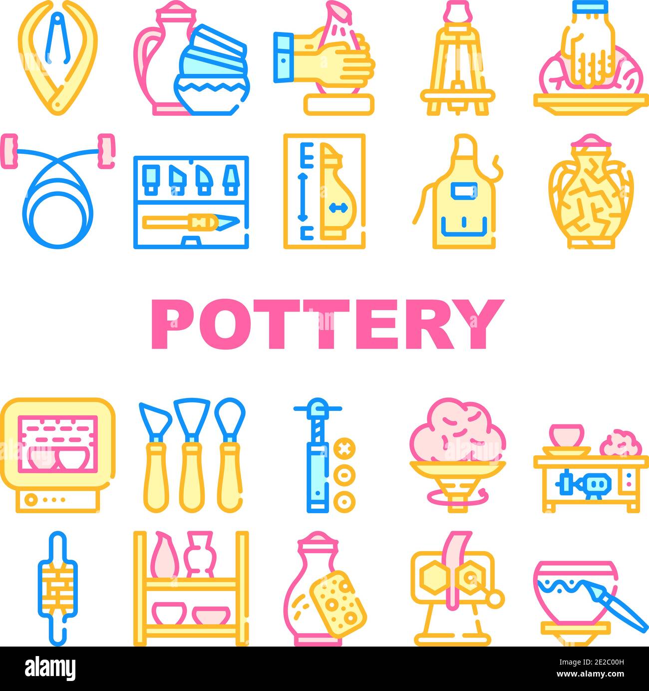 Pottery Production Collection Icons Set Vector color Stock Vector Image ...