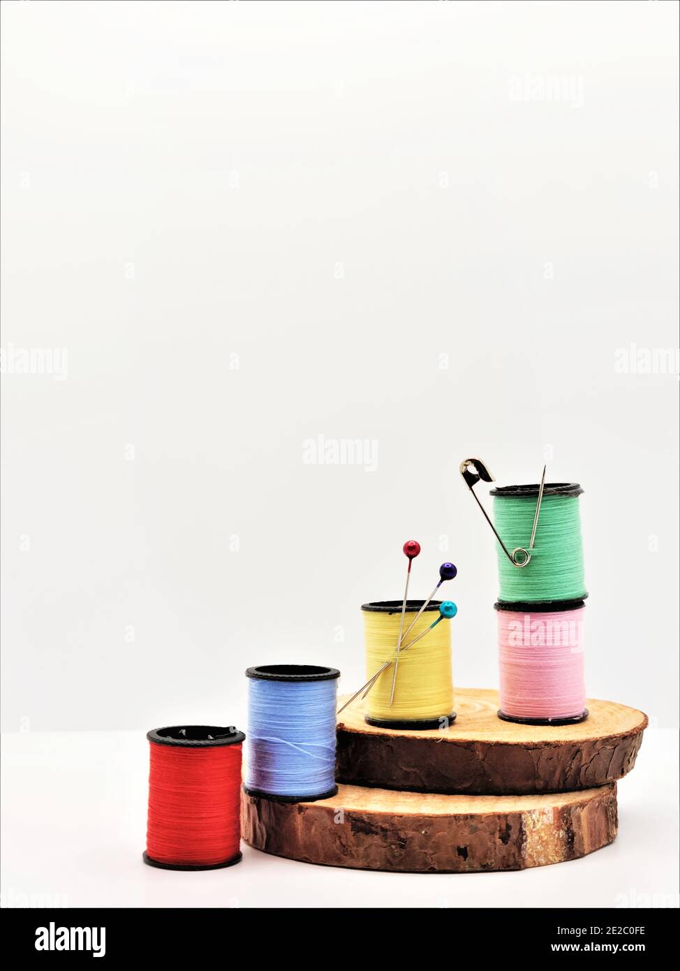 Sewing thread with sewing pins and safety pins Stock Photo - Alamy