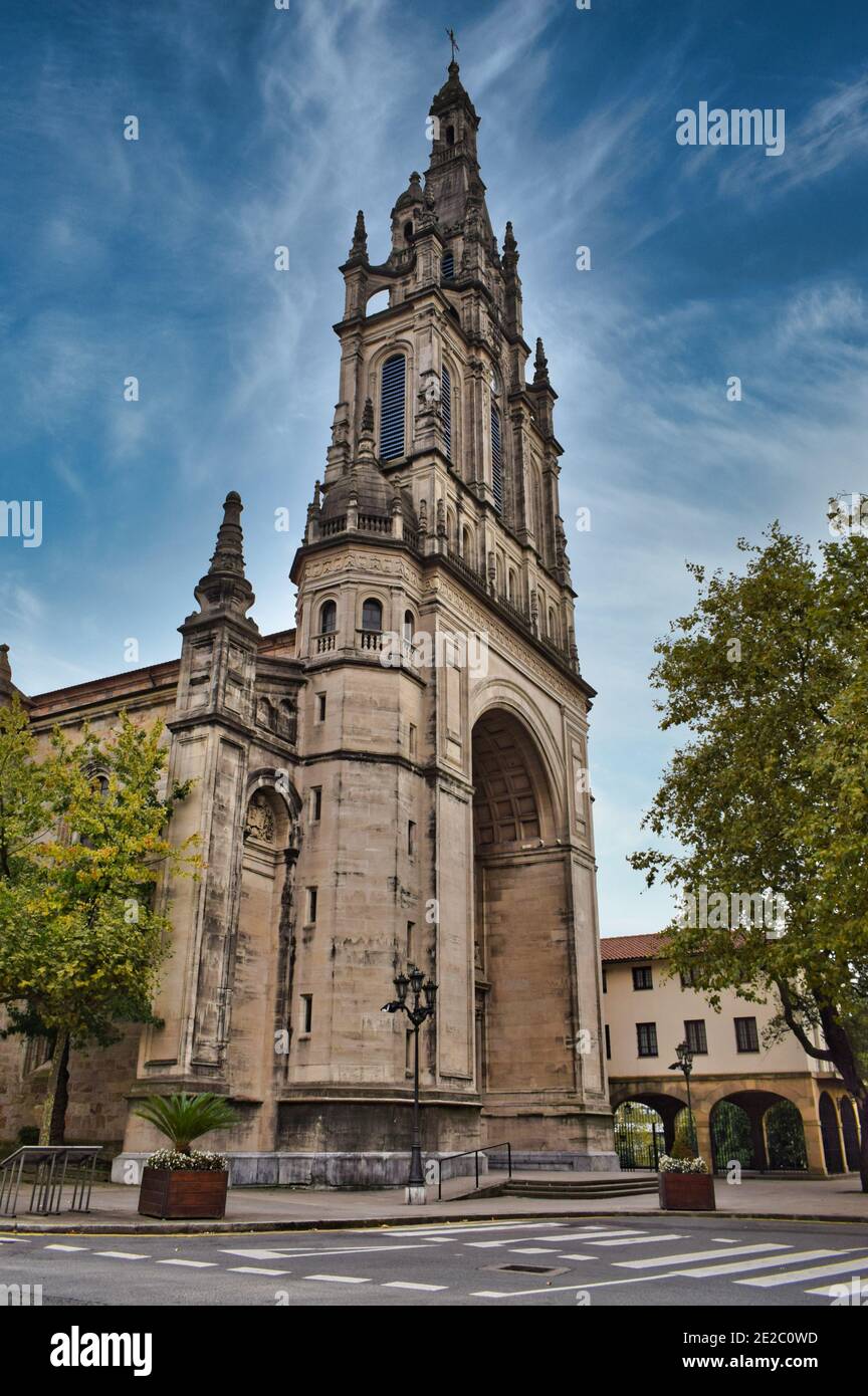 Vertical shot of the bell tower of the Basilica of Begona in the city ...